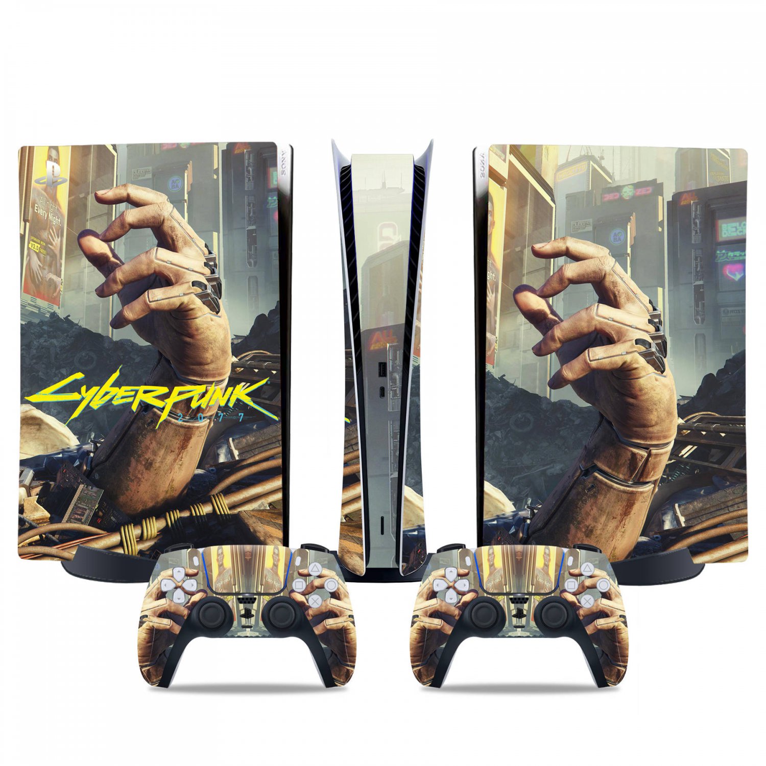 Cyberpunk decal skin for PS5 digital Console & 2 Controllers