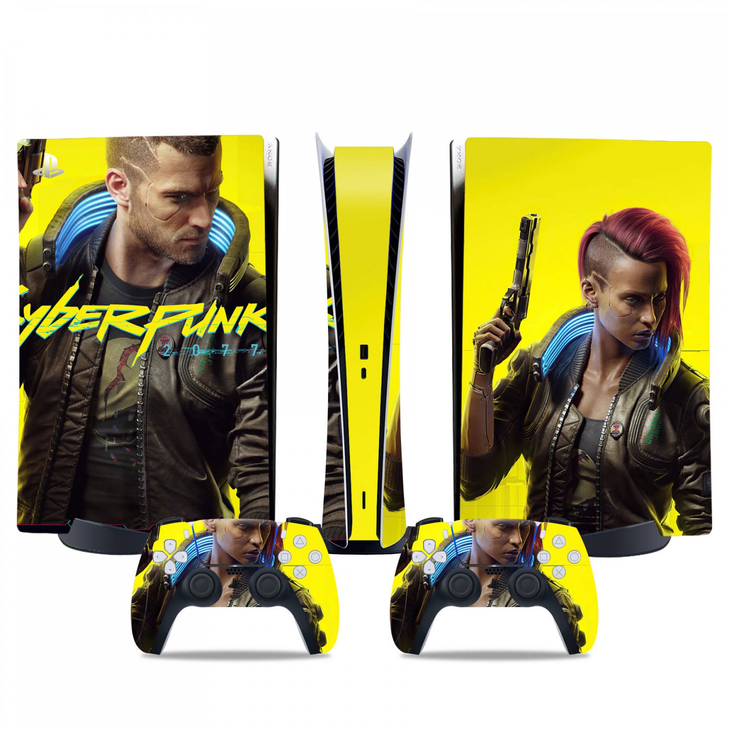 Cyberpunk decal skin for PS5 digital Console & 2 Controllers