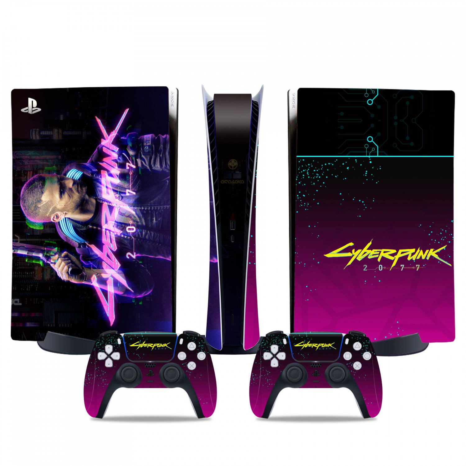 Cyberpunk decal skin for PS5 digital Console & 2 Controllers