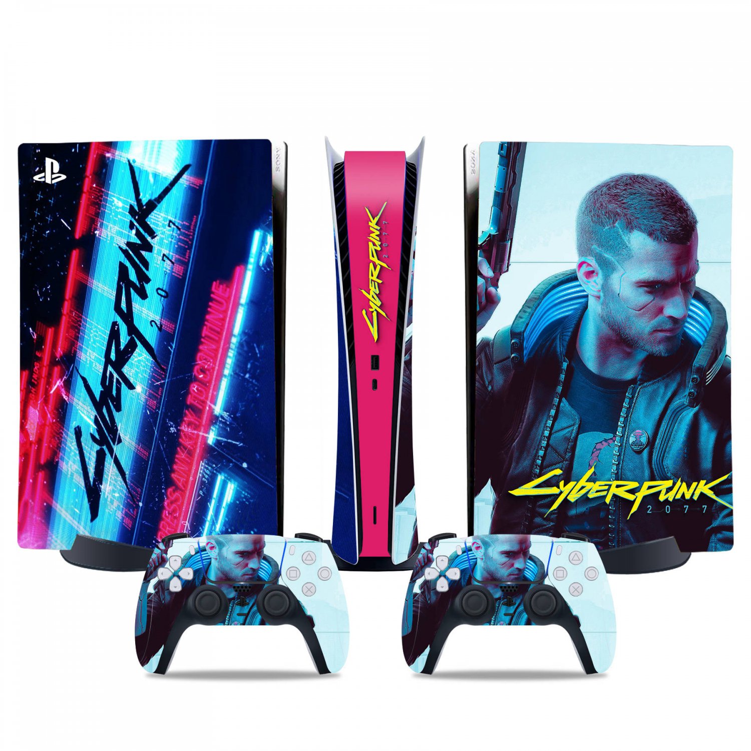 Cyberpunk decal skin for PS5 digital Console & 2 Controllers