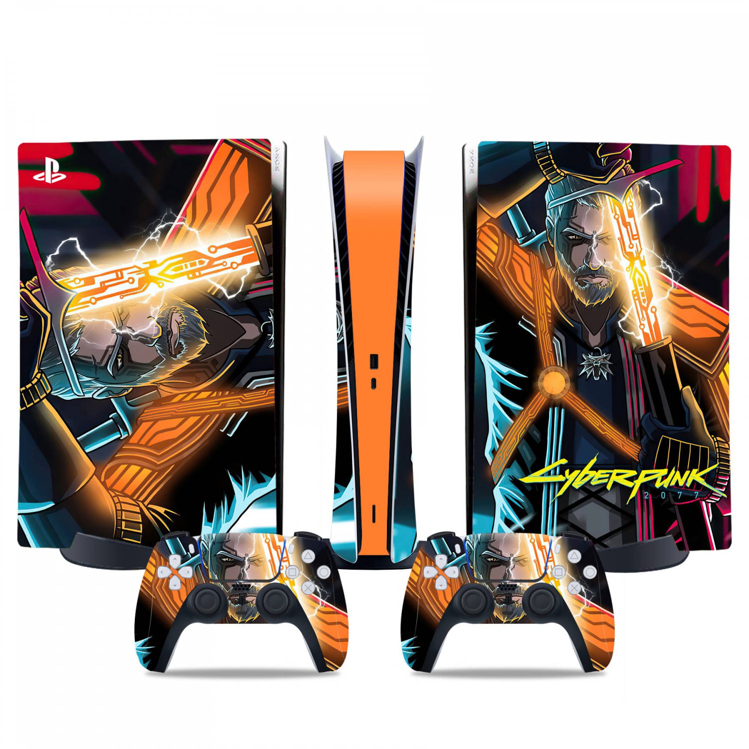 Cyberpunk decal skin for PS5 digital Console & 2 Controllers
