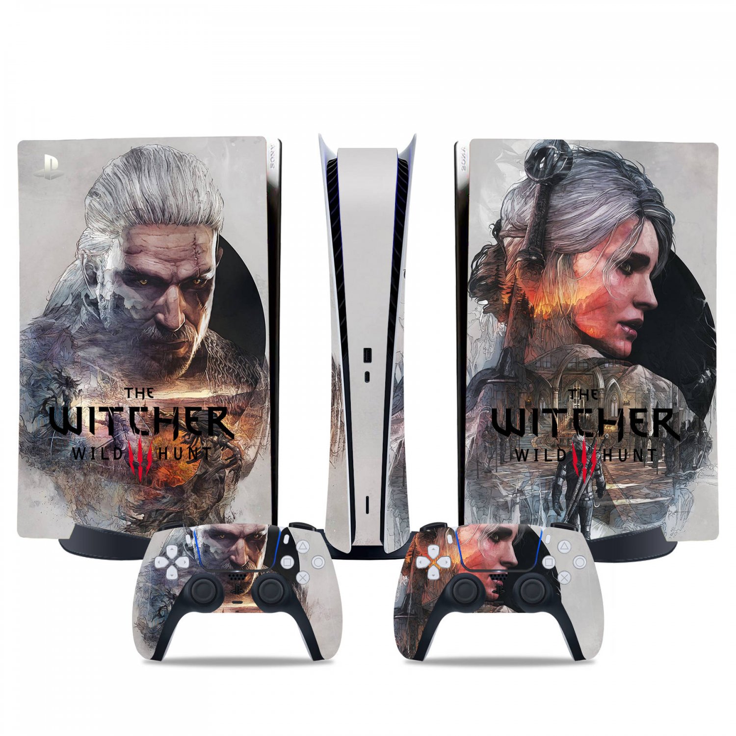 The Witcher Wild Hunt decal skin for PS5 digital Console & 2 Controllers