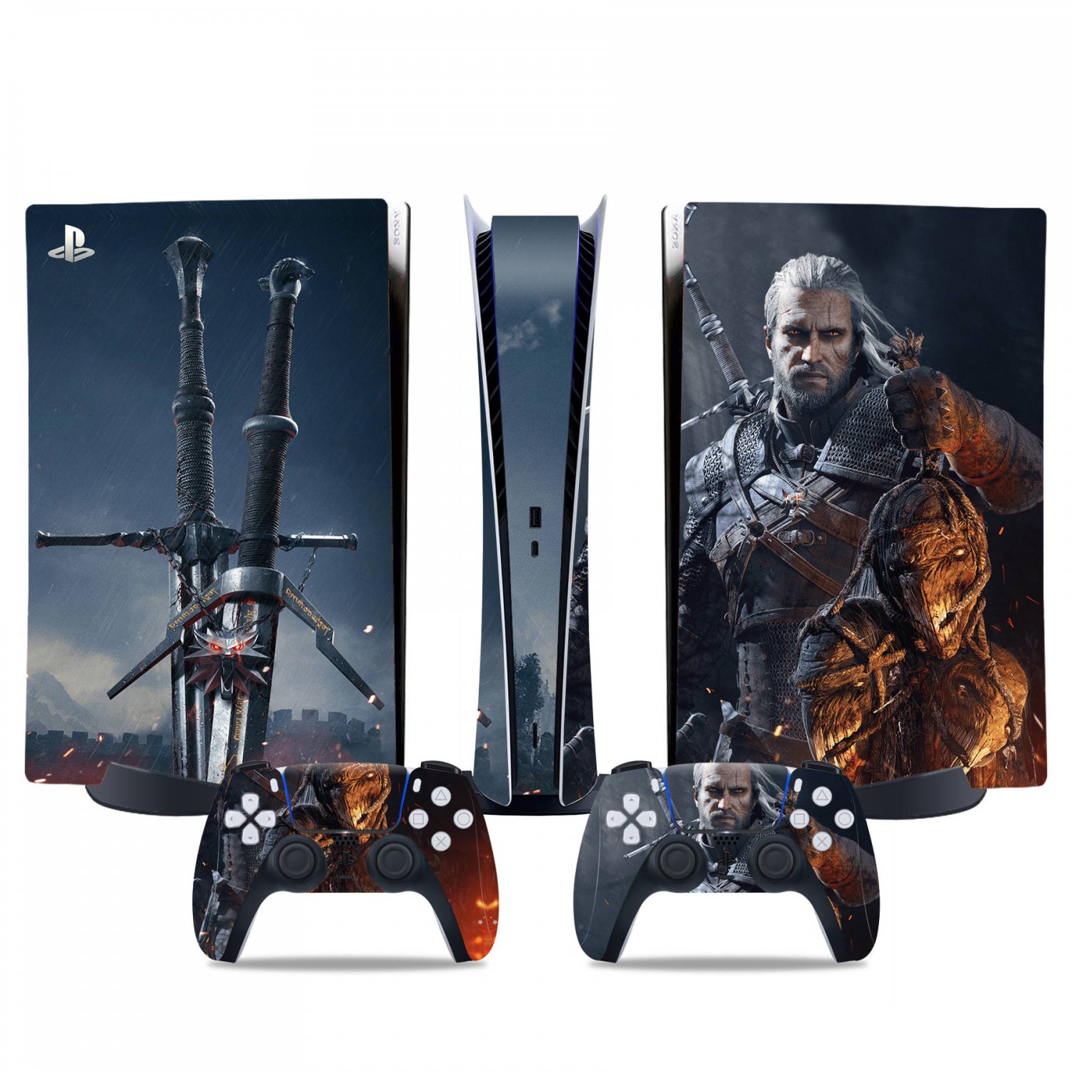 The Witcher Wild Hunt decal skin for PS5 digital Console & 2 Controllers