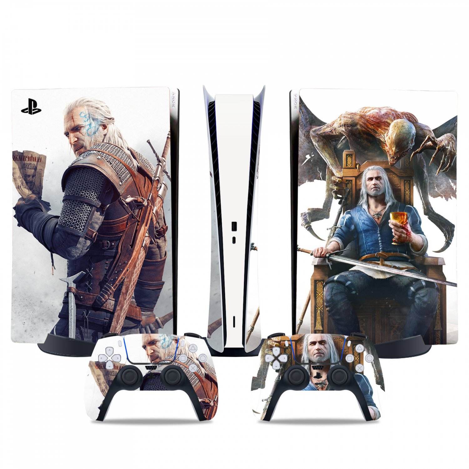 The Witcher Wild Hunt decal skin for PS5 digital Console & 2 Controllers