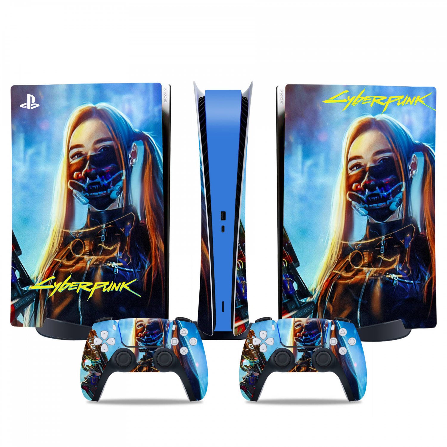 Cyberpunk decal skin for PS5 digital Console & 2 Controllers