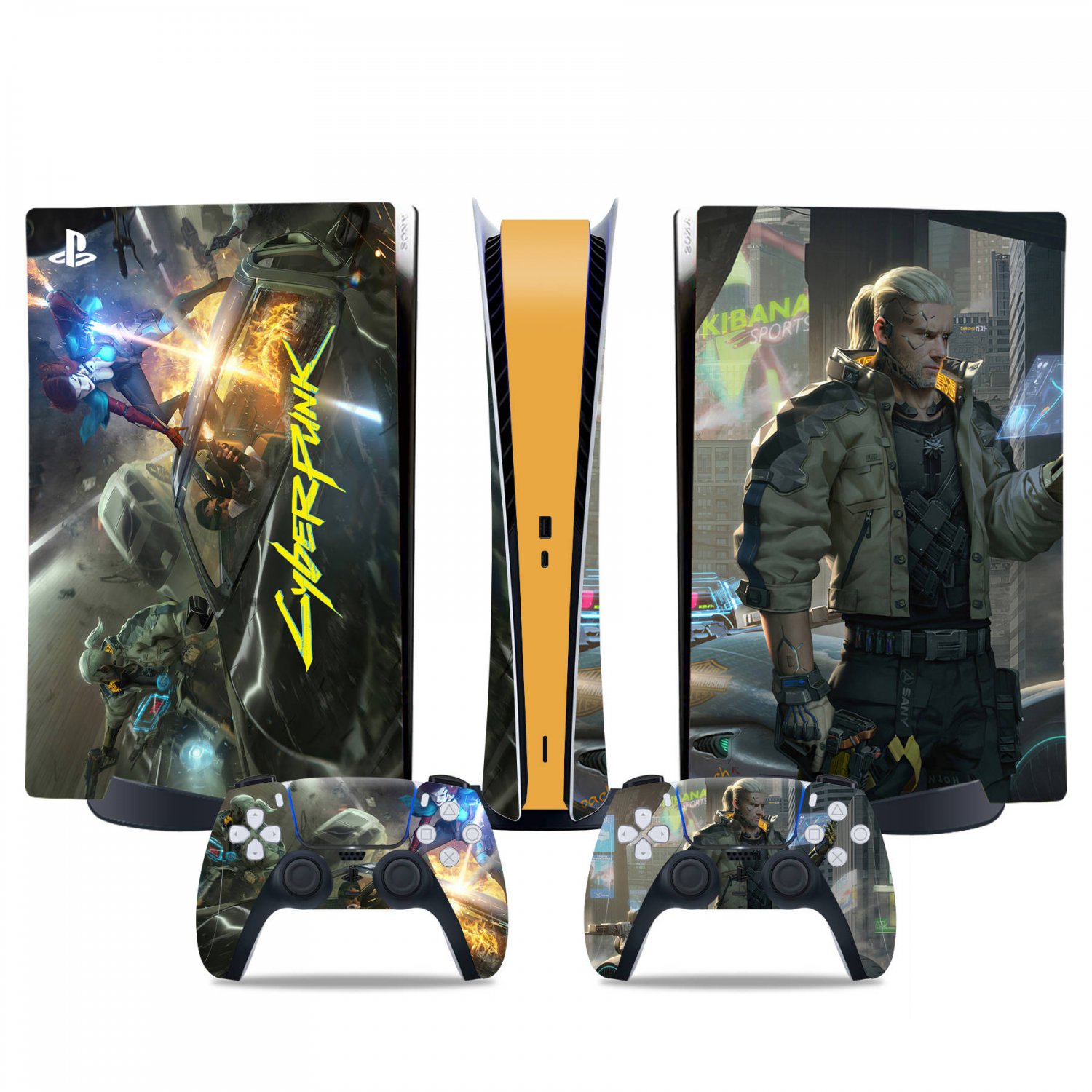 Cyberpunk decal skin for PS5 digital Console & 2 Controllers