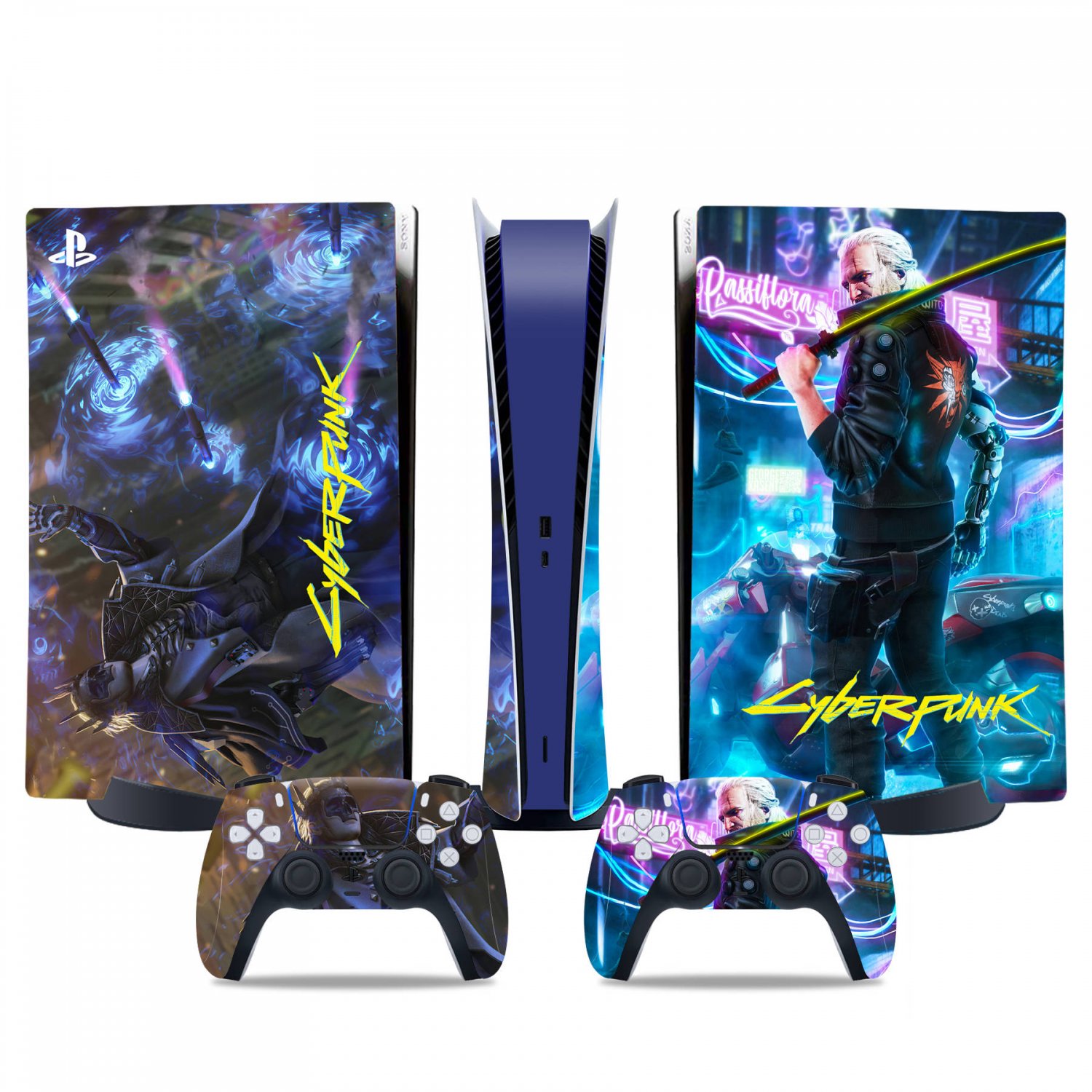 Cyberpunk decal skin for PS5 digital Console & 2 Controllers