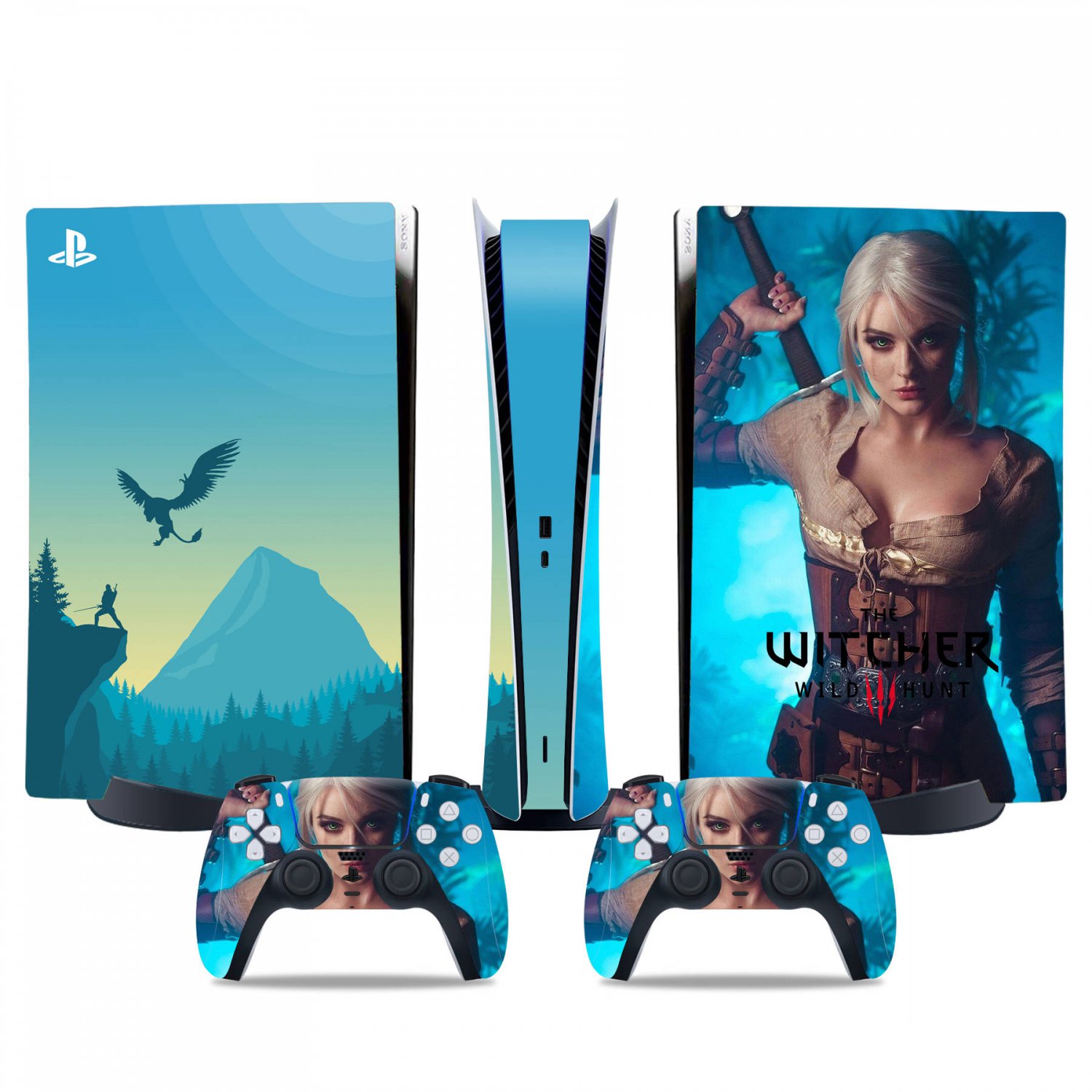 The Witcher Wild Hunt decal skin for PS5 digital Console & 2 Controllers