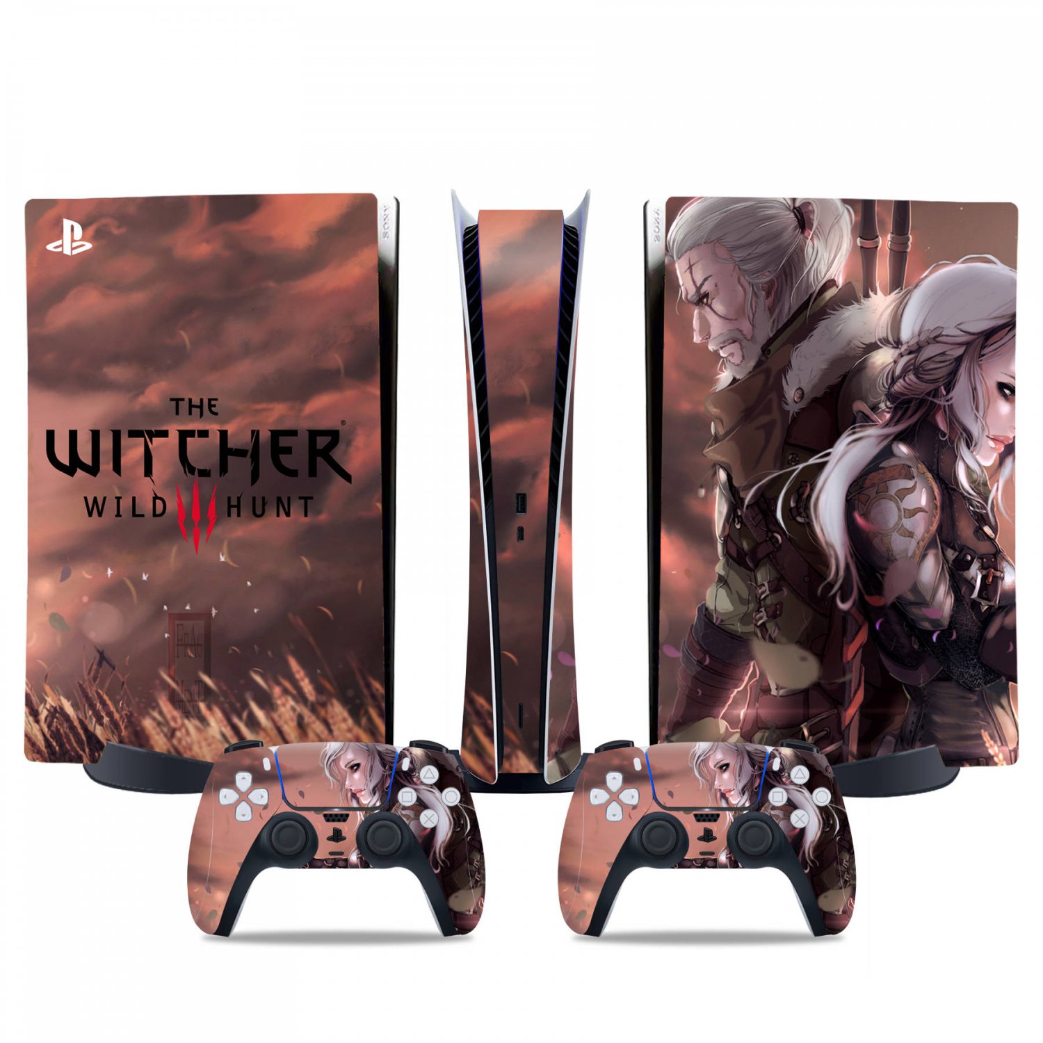 The Witcher Wild Hunt decal skin for PS5 digital Console & 2 Controllers