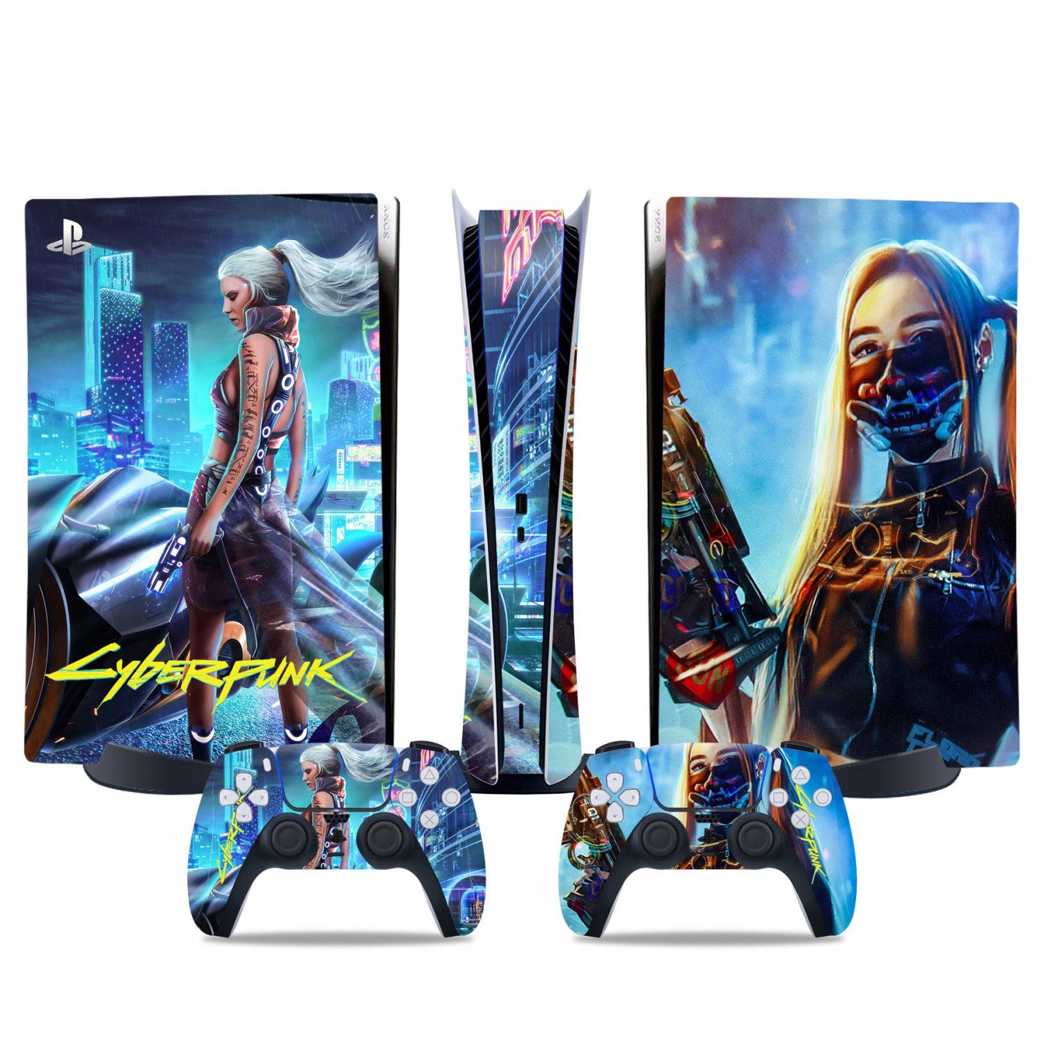 Cyberpunk decal skin for PS5 digital Console & 2 Controllers
