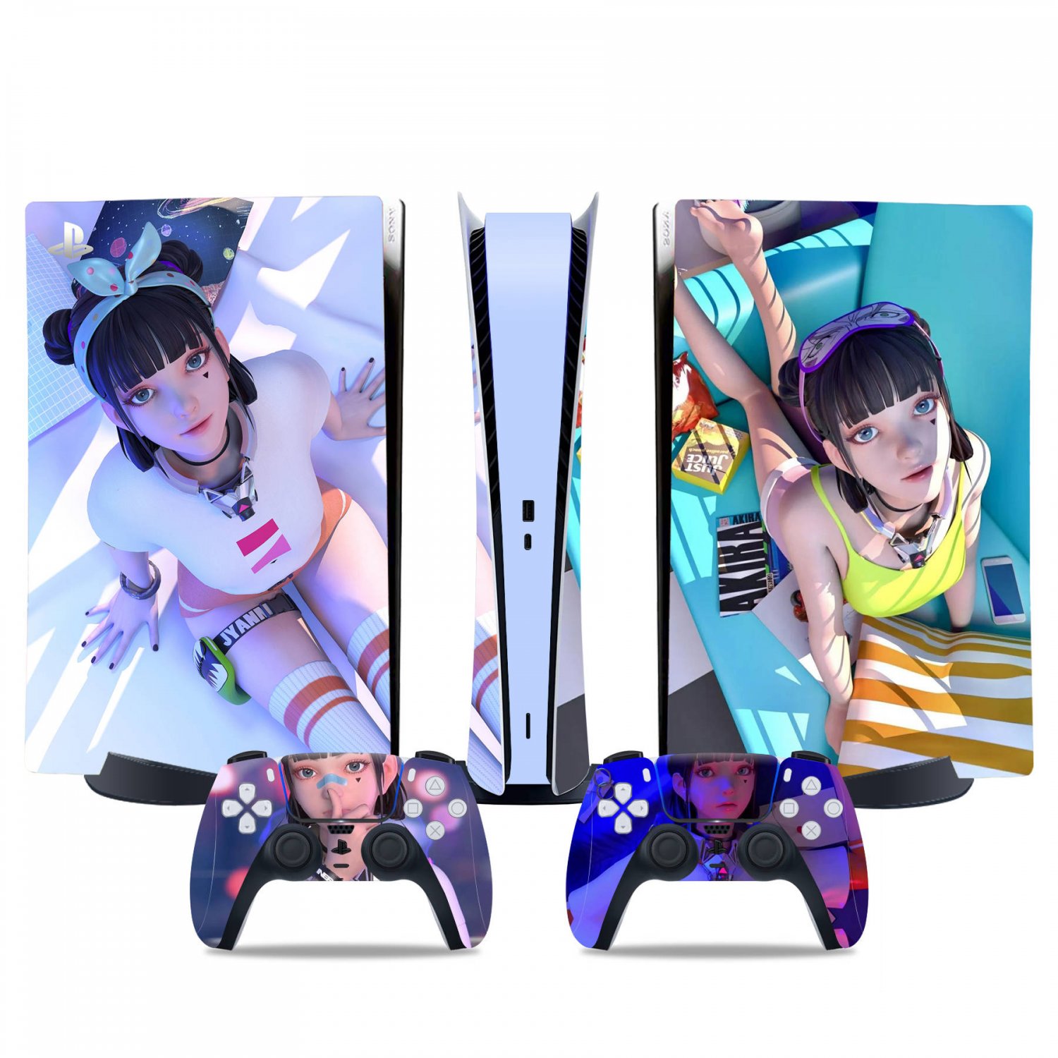 Anime Girl decal skin for PS5 digital Console & 2 Controllers