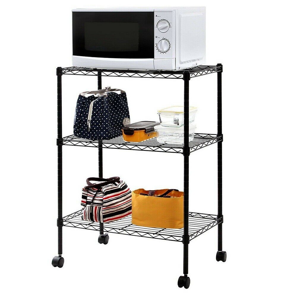 3 Tier Wire Shelving Rack Cart Kitchen Unit w/Casters Shelf Wheels ...