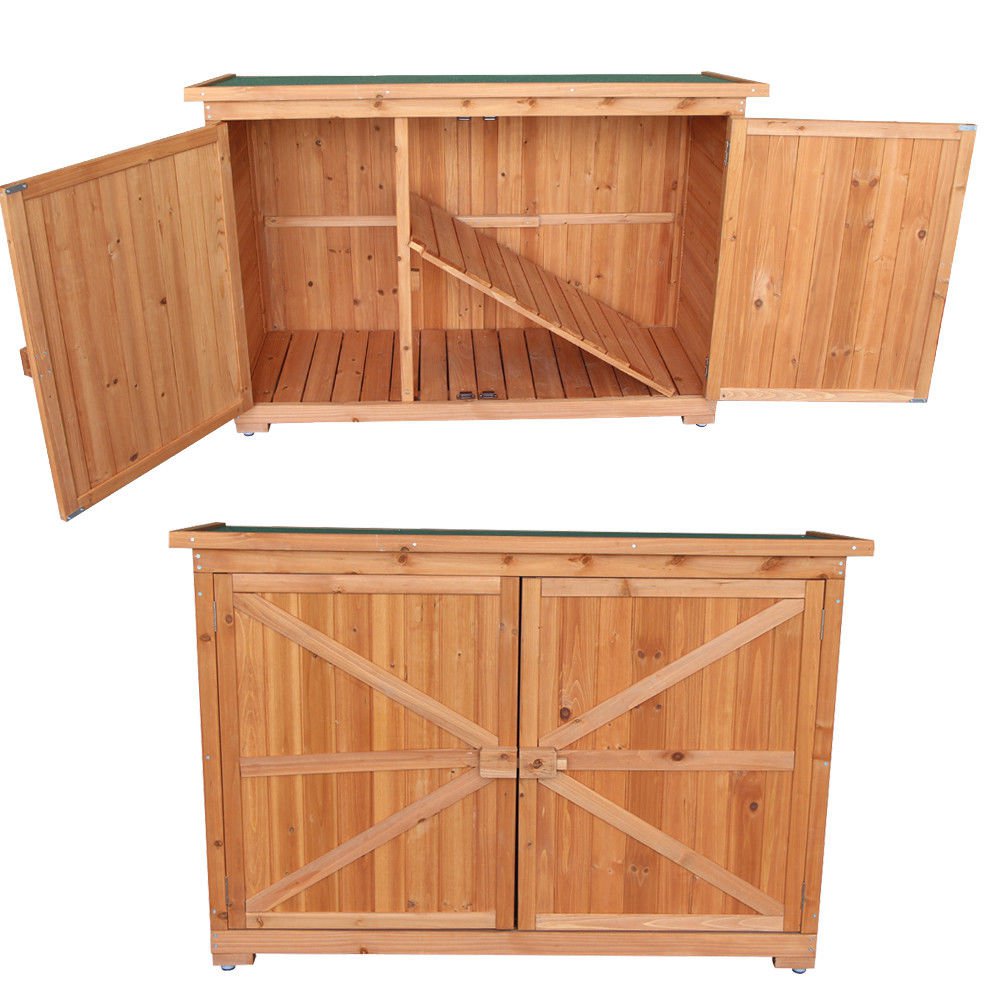 38"" Double Doors Fir Wooden Garden Yard Shed Lockers Outdoor Storage ...