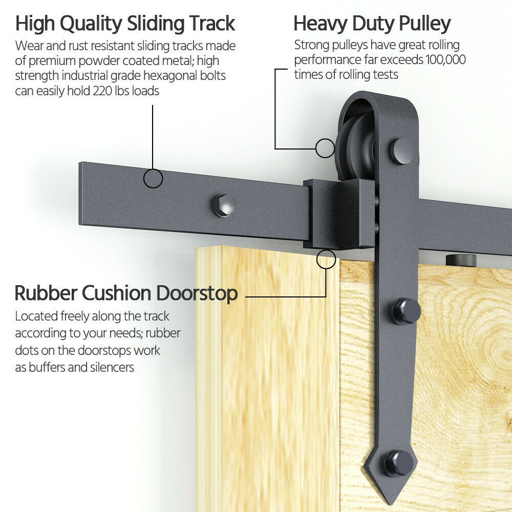 12FT Double Sliding Barn Door Hardware Set Kit with Track Roller ...