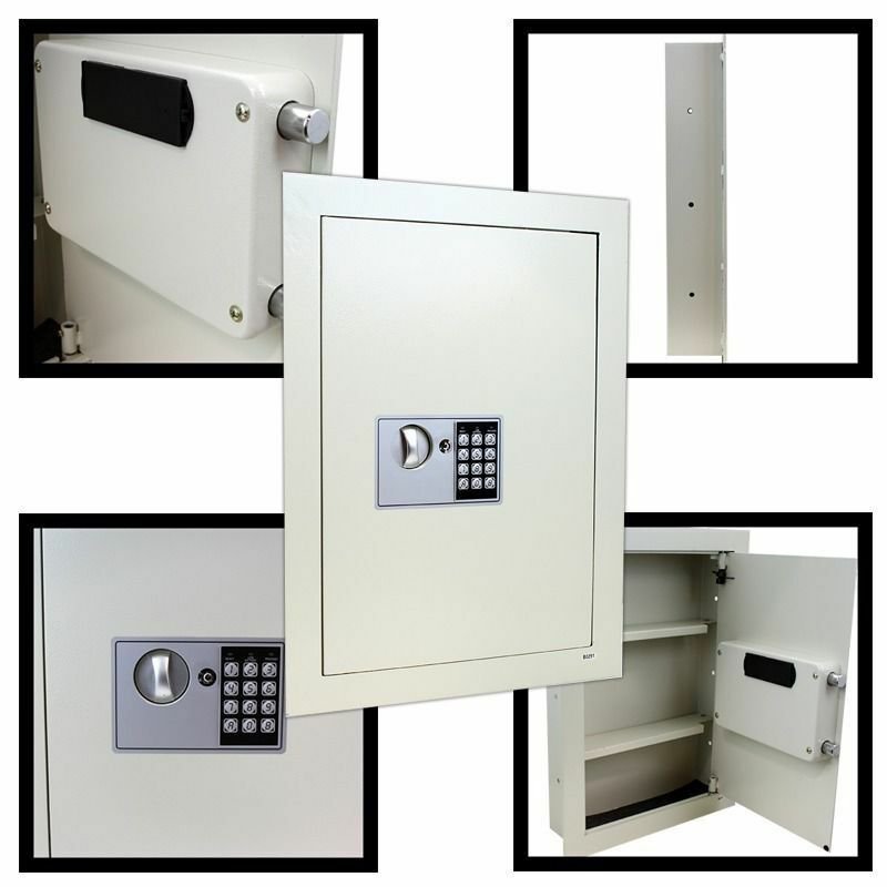 White Digital Flat Recessed Wall Safe Home Security Lock Gun Cash Box ...