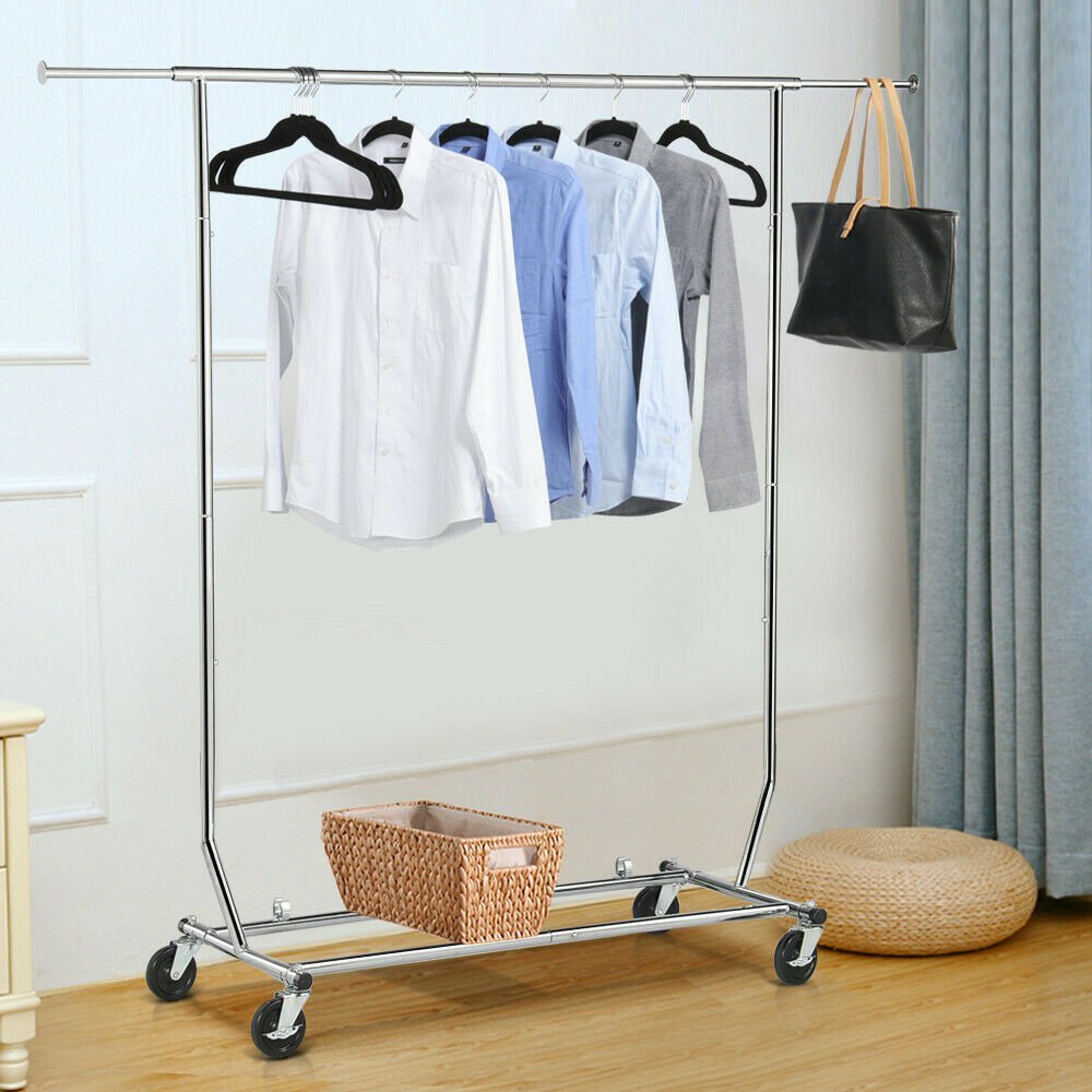 Heavy Duty Adjustable Garment Rack Shelf Collapsible Salesman Rolling ...