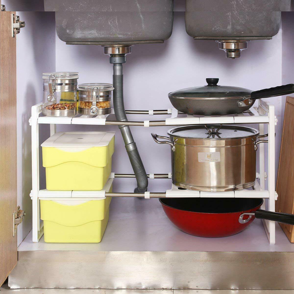 2 Tier Kitchen Storage Rack Sink Shelf Cabinet Shelves Shelving Space Save