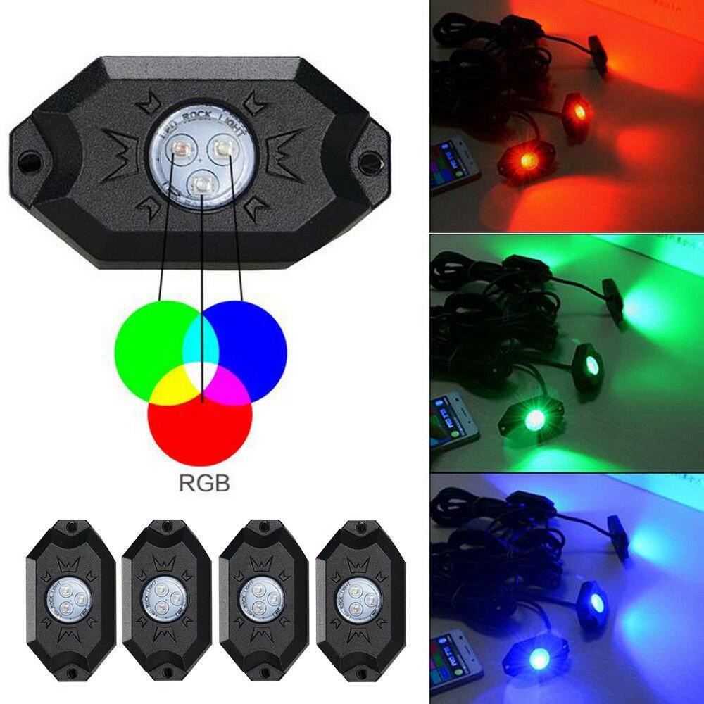 4x RGB LED Rock Lights Wireless Bluetooth Music Multi Color Offroad US