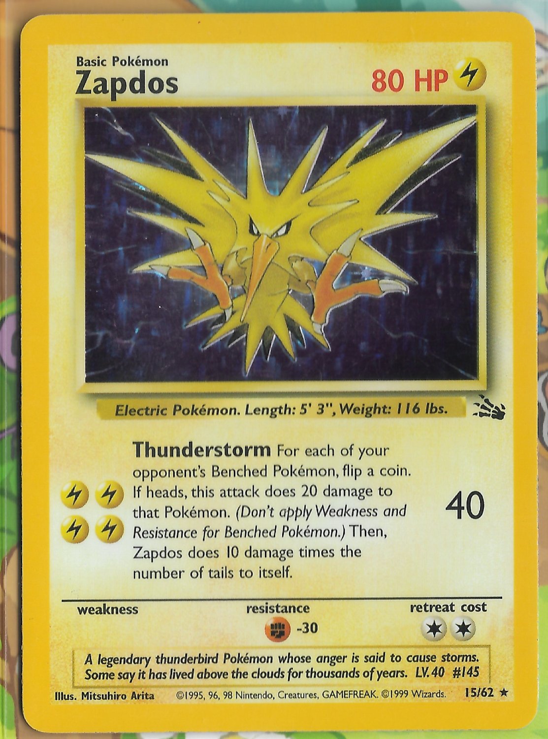 Zapdos [VF-] Fossil #15 Rare Holo **Build-Your-Own Booster Pack!**