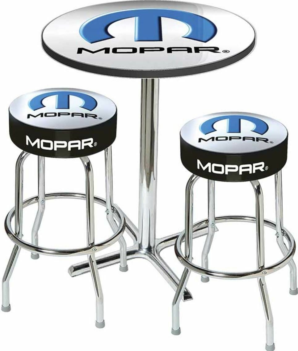 OER MD67708 Mopar Logo Chrome Based Pub Table & Chrome Stool Set