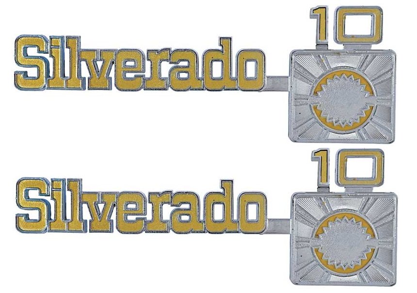 OER Silverado 10 Front Fender Emblem Set For 1975-1980 Chevy Pickup Trucks