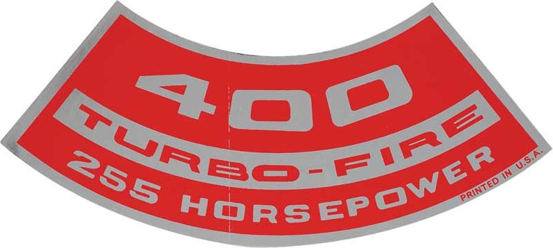 OER Air Cleaner Decal Turbo-Fire 400/255 HP Camaro Nova Chevelle Impala ...
