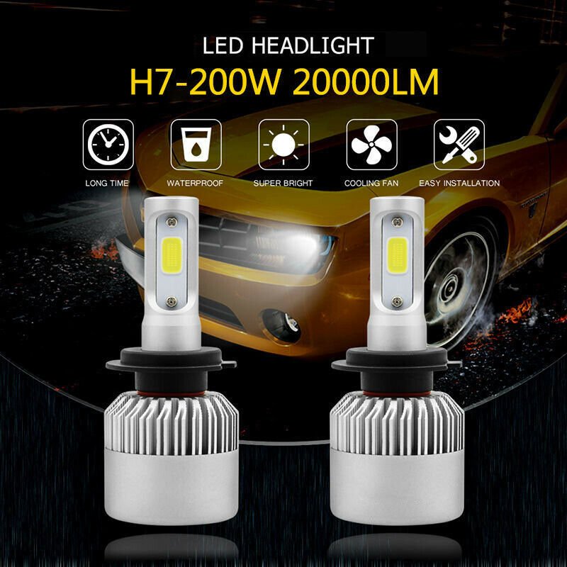 H7 20000LM 200W LED Headlight Kit Bulbs Low Beam High Power 6500K White ...