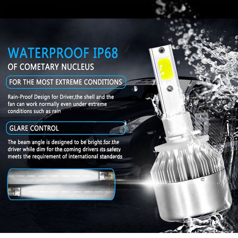 2X H7 300W 36000LM COB LED Headlight Bulbs Kit High/Low Beams 6000K White Canbus