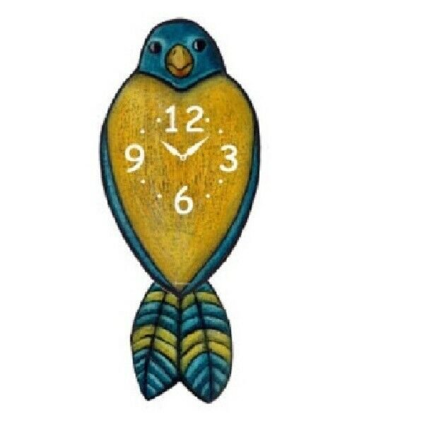 Yellow Blue Bird Pendulum Wall Clock