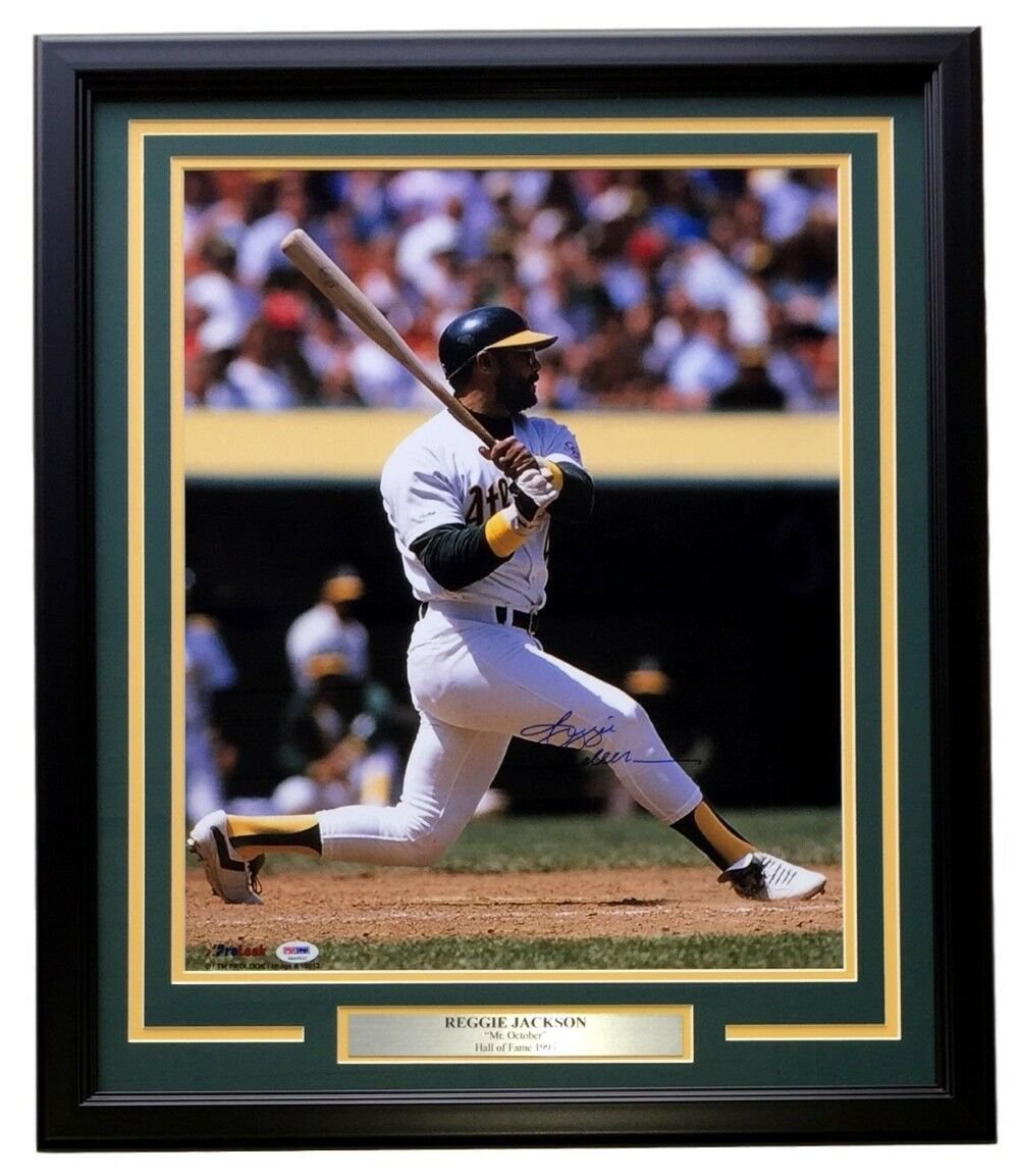 Reggie Jackson Signed Framed 16x20 Oakland A's Swing Photo PSA