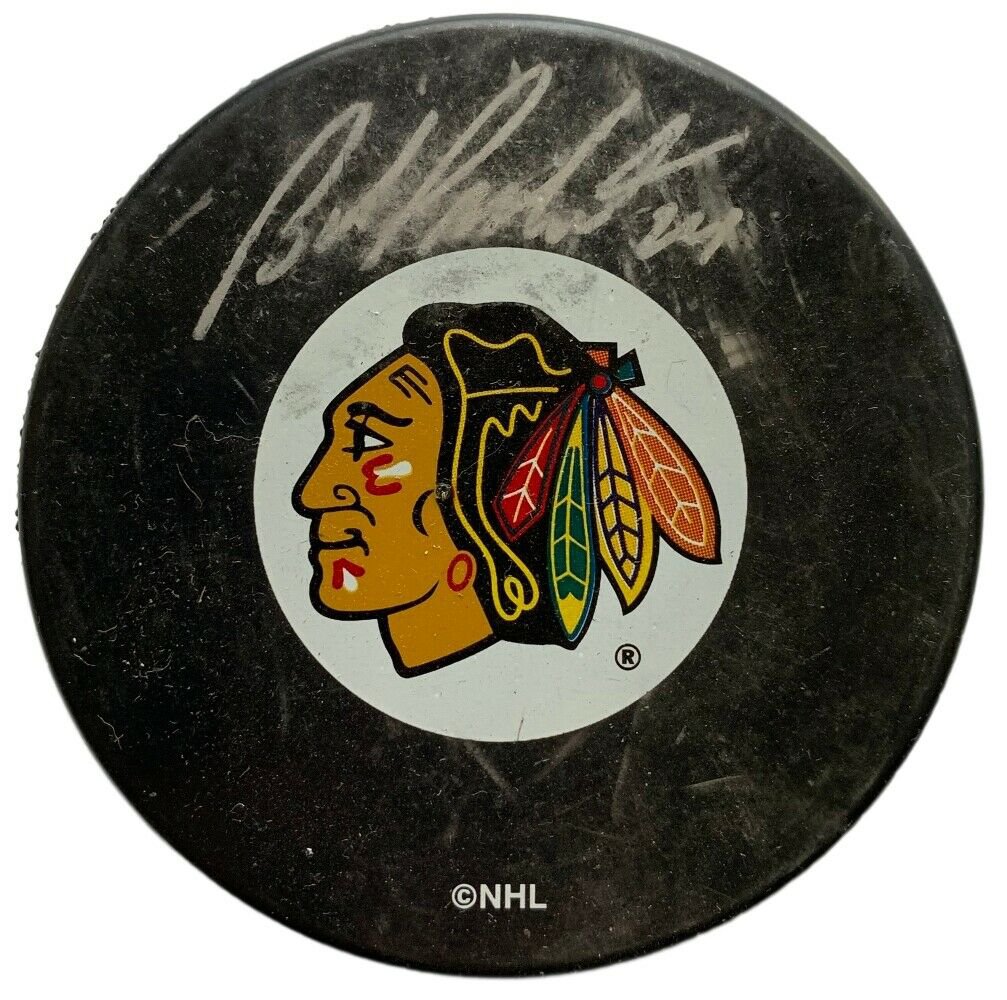 Bob Probert Signed Chicago Blackhawks Logo Puck BAS F62425