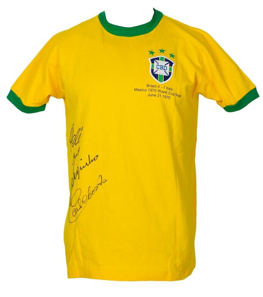Brazil 1970 World Cup Multi Signed Jersey Pele Gerson Jairzinho Alberto PSA