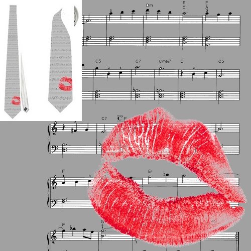 Necktie musical notes lip print romantic