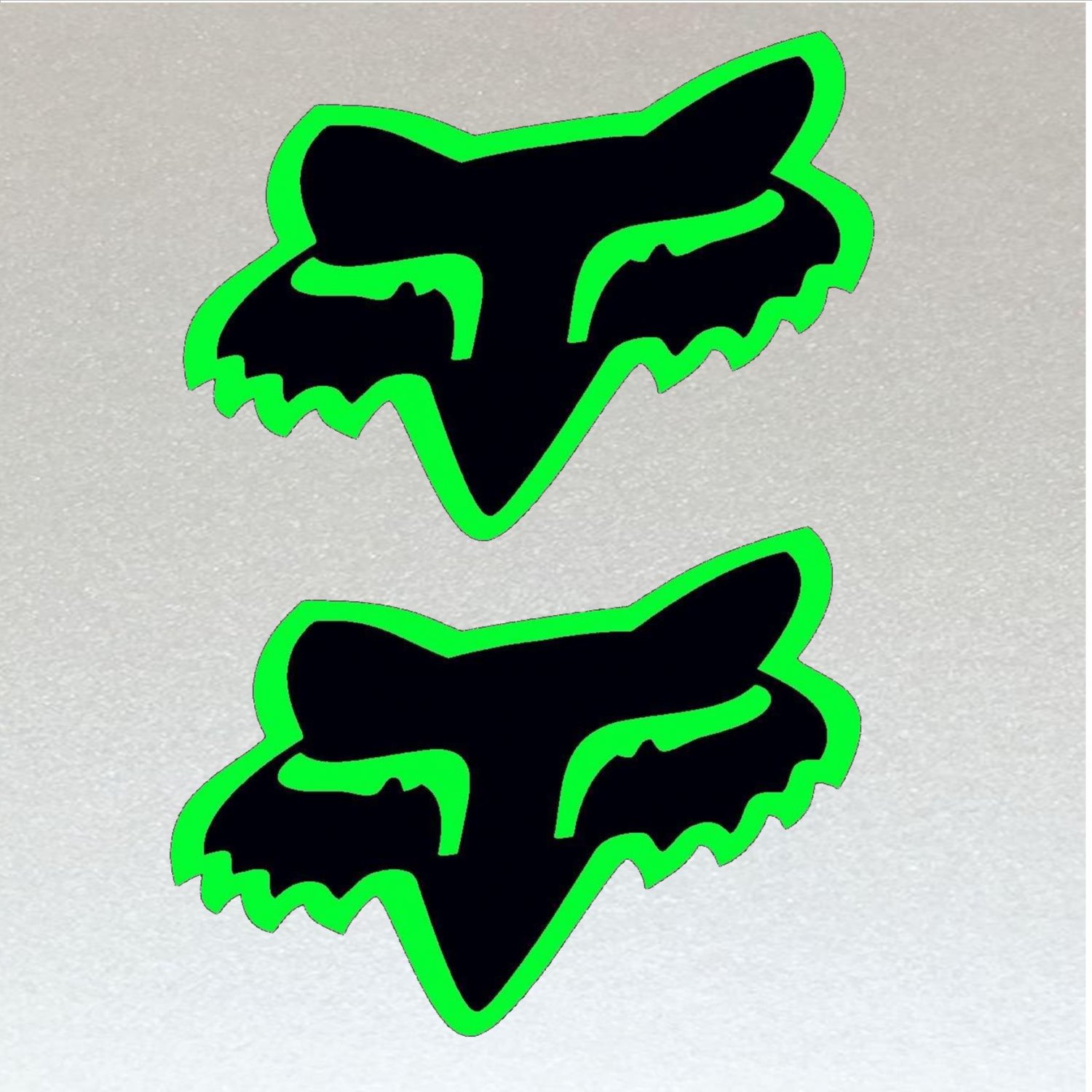 2 x Fox Racing Head, Green Outline & Black Fox Racing logo Stickers.