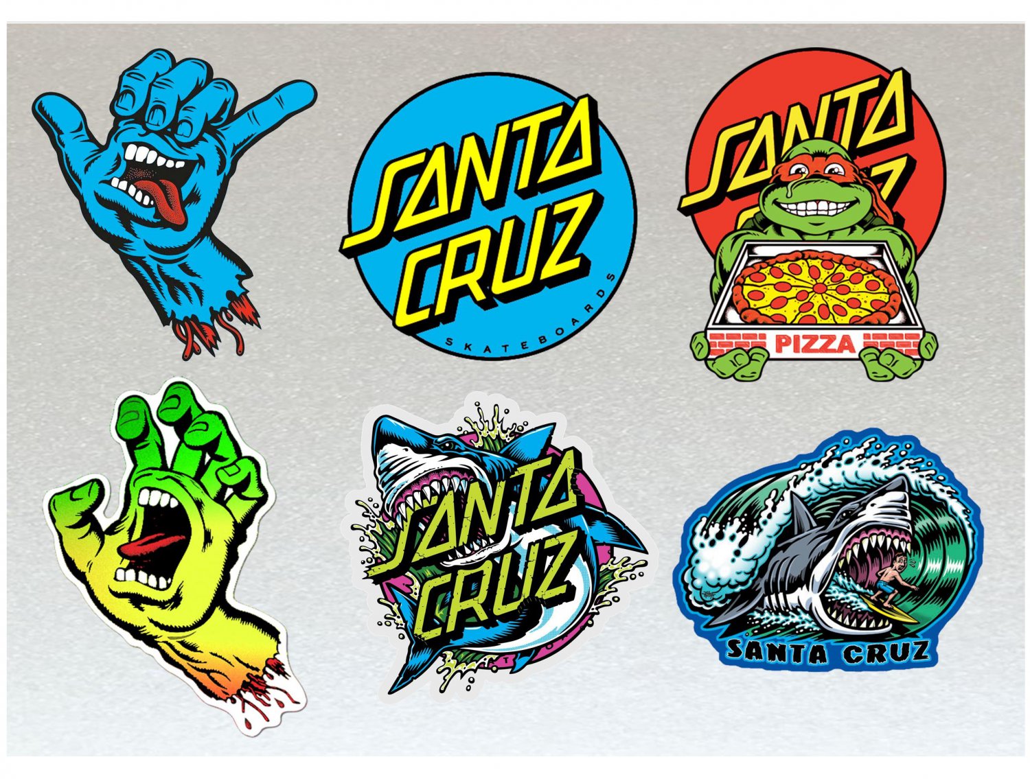 Santa Cruz V2 Board Stickers Set X6 Includes Turtles, Sharks & Hands ...