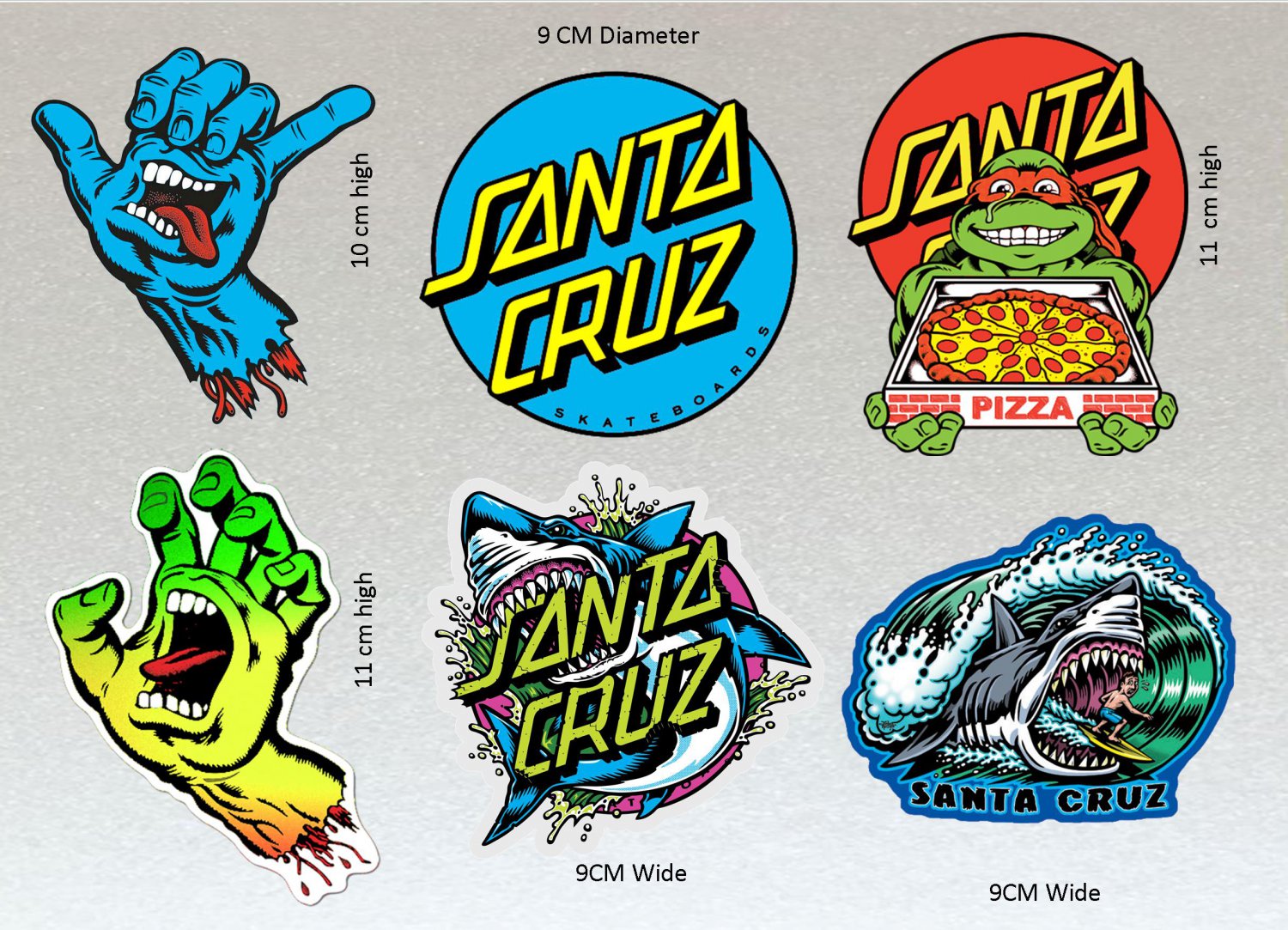 Santa Cruz V2 Board Stickers Set X6 Includes Turtles, Sharks & Hands ...