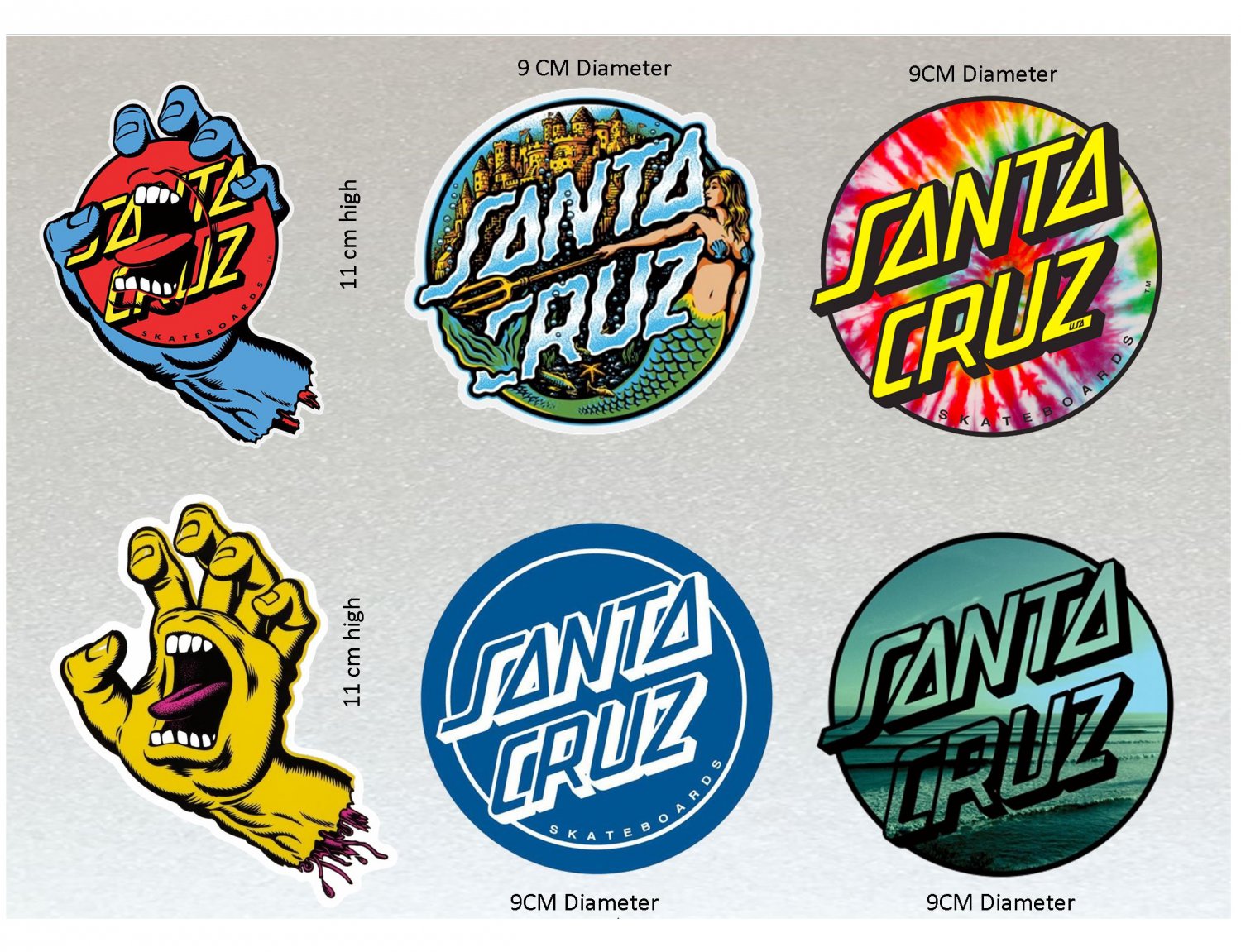 Santa Cruz Board Stickers Set X6 (Laminated) Water Resistant Includes ...