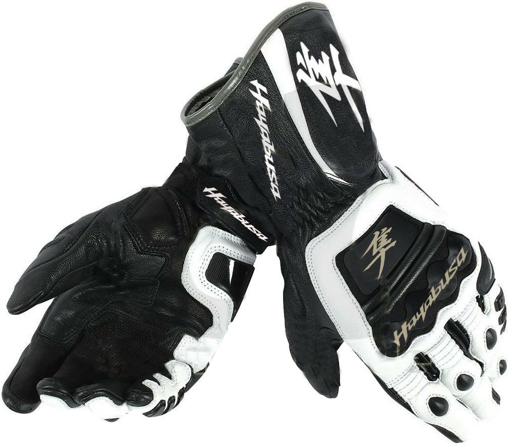 Suzuki Hayabusa Motorbike Leather Racing Gloves Black/White