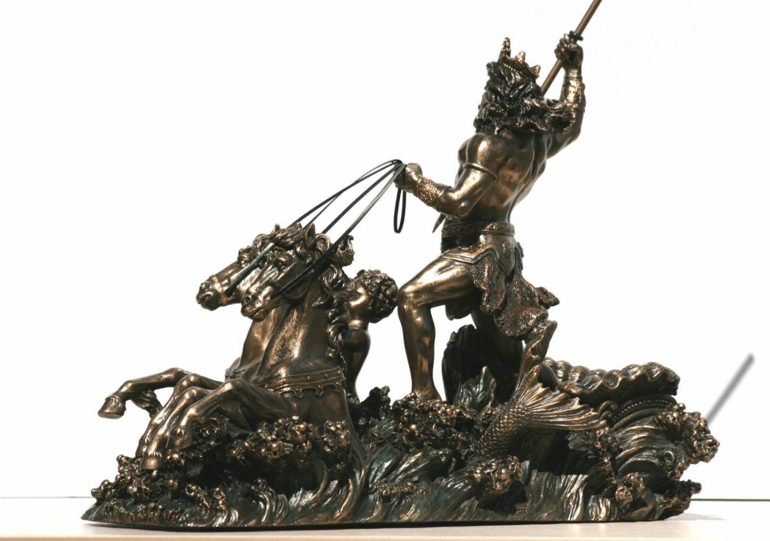 Greek Methodology Chariot of Poseidon God Of The Sea On Sea Horse Sculpture