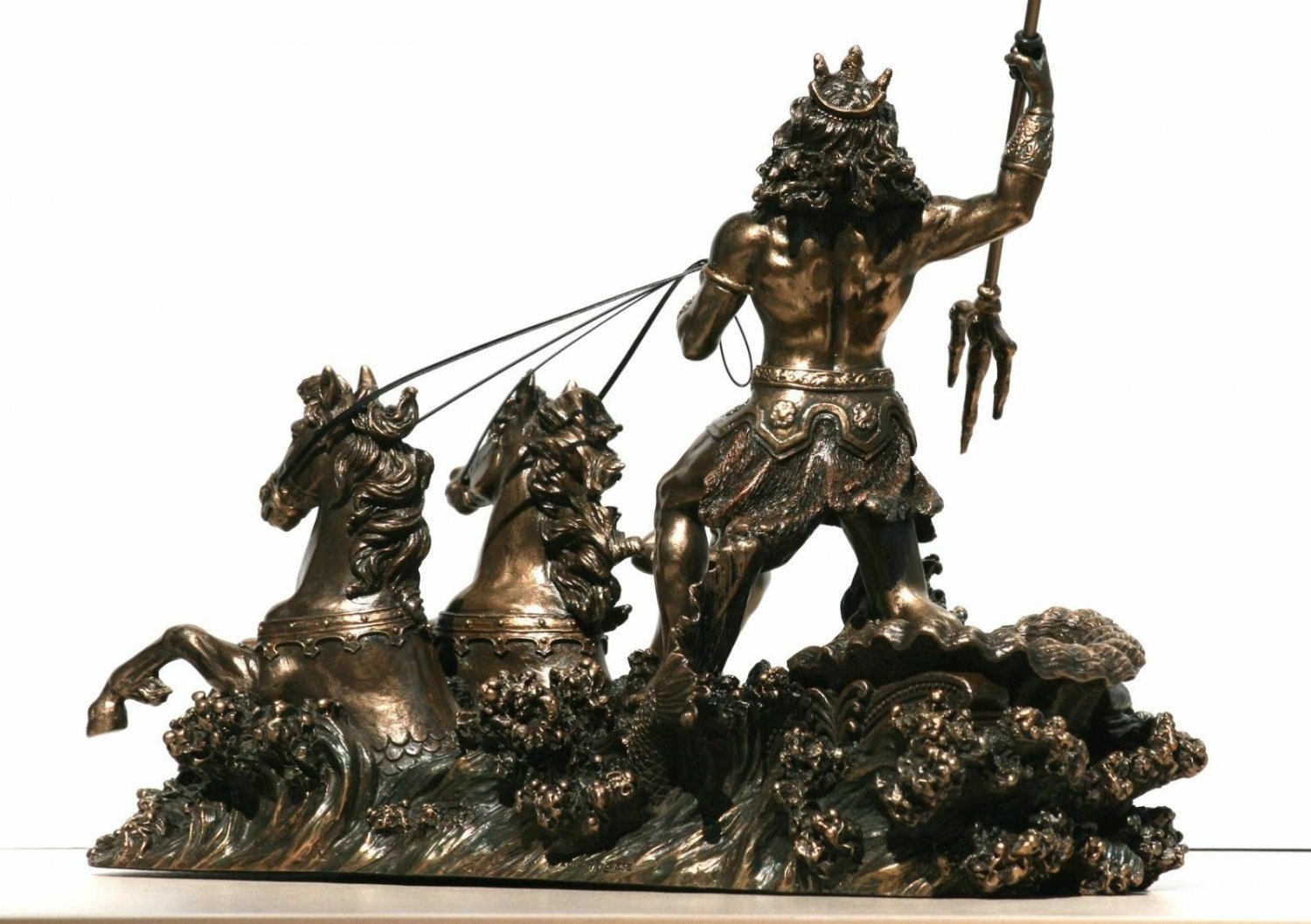 Greek Methodology Chariot of Poseidon God Of The Sea On Sea Horse Sculpture