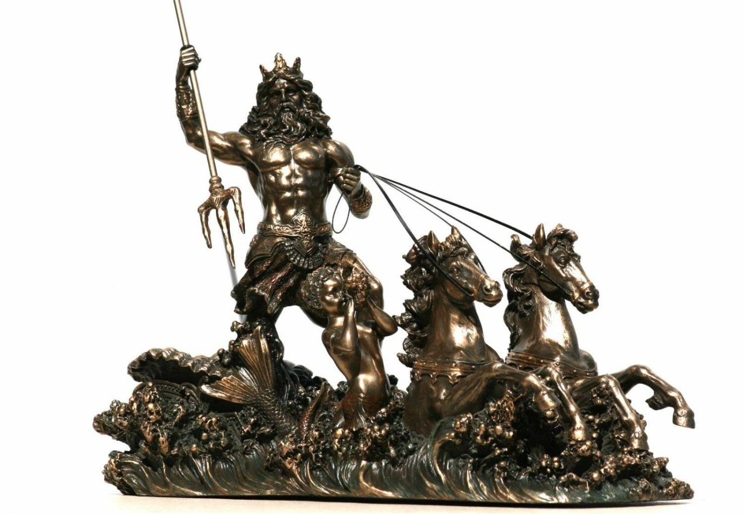 Greek Methodology Chariot of Poseidon God Of The Sea On Sea Horse Sculpture