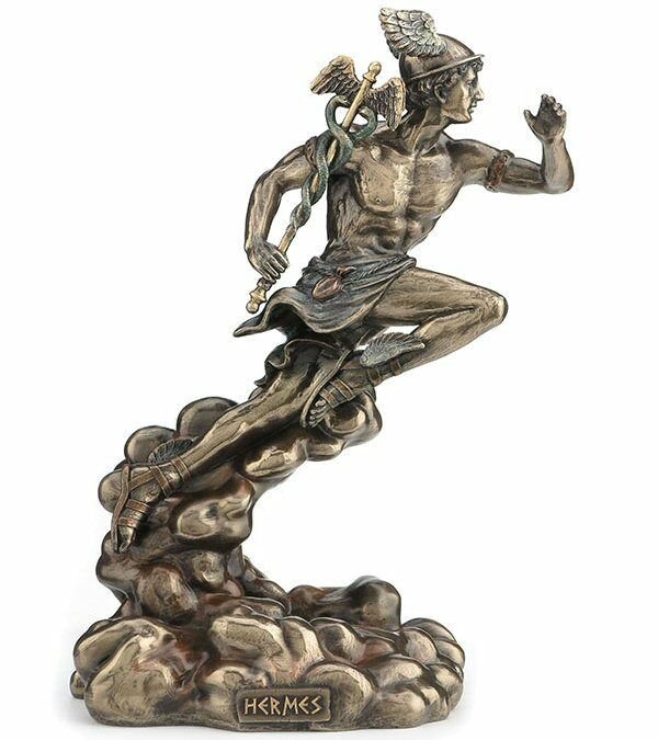 Greek Hermes Flying Messanger Of Gods W/Caduceus 8.2/3" Cold Cast ...