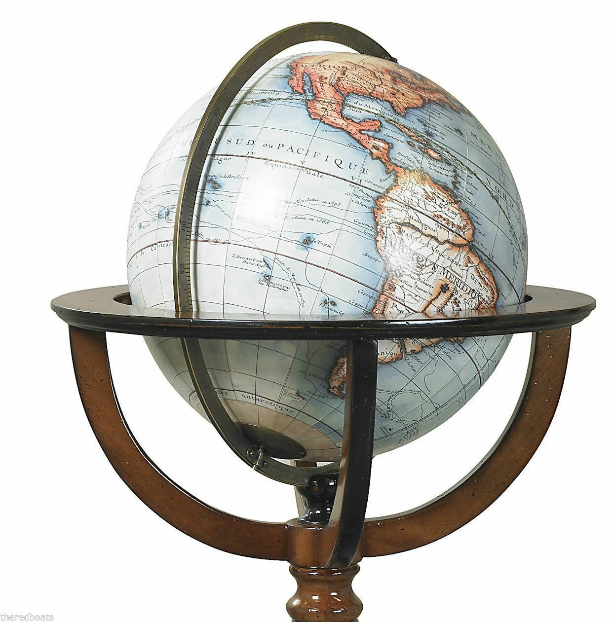 Antiqued Classic French Style Library Globe 38" Replica With Floor Stand