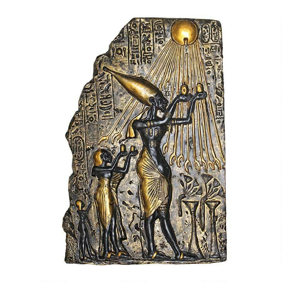 Ancient Egyptian Art Pharaoh Akhenaten Offering to Aten the Sun Wall ...