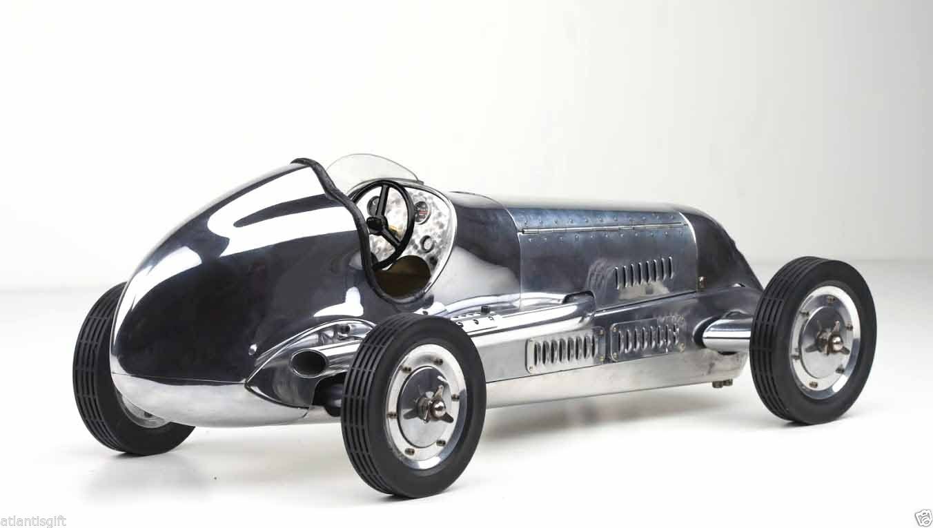 Antique 1930 Legendary Silver BB Korn Tether 21.8" Aluminum Model Race Car