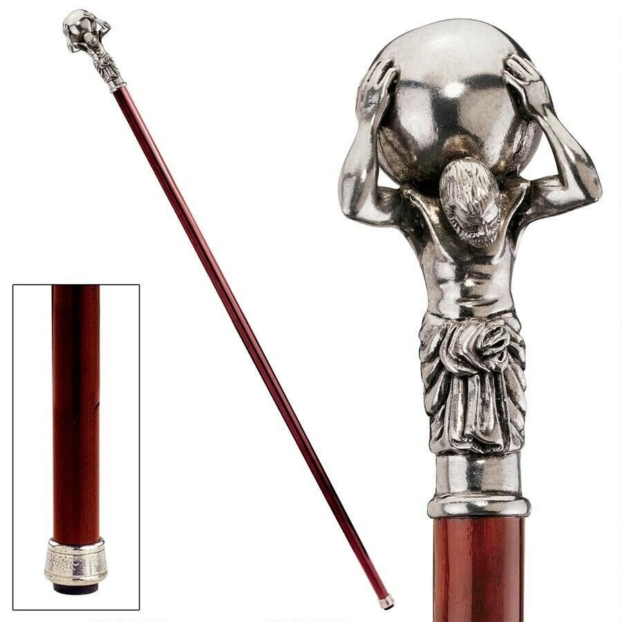 Walking Stick Italian Padrone Collection Atlas Pewter Hardwood 34.5" Cane