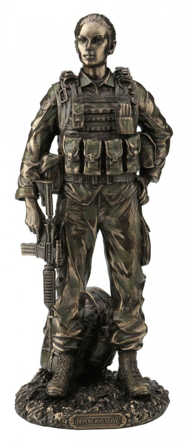 American Armed Forces Defend And Serve Female Soldier 11.5" Sculpture