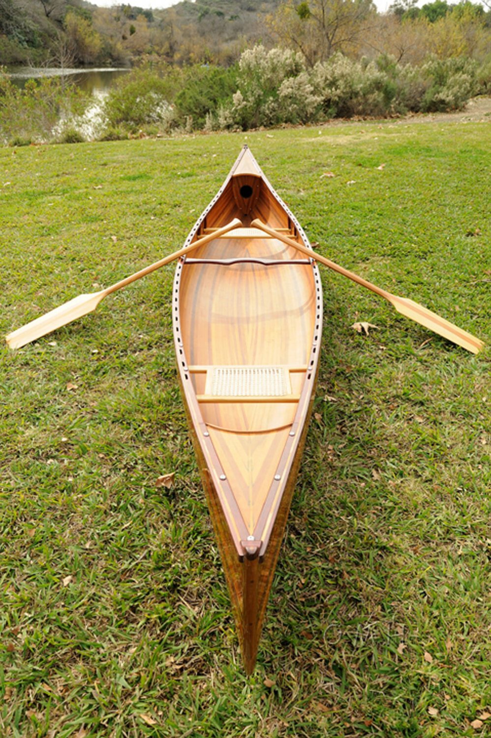Real Canoe 16 Ft Built Cedar Strip Wood Boat ,Glossy,Paddles and Cover ...