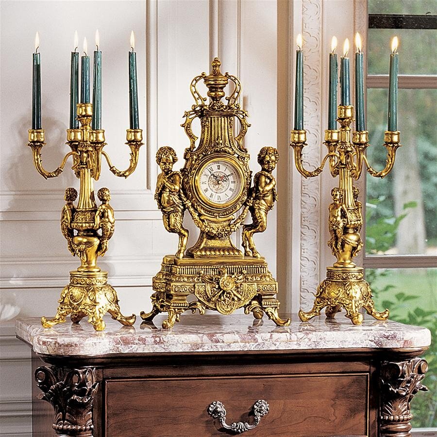 Golden Rococo Chateau Beaumont Grand Clock with Candelabra Candle ...
