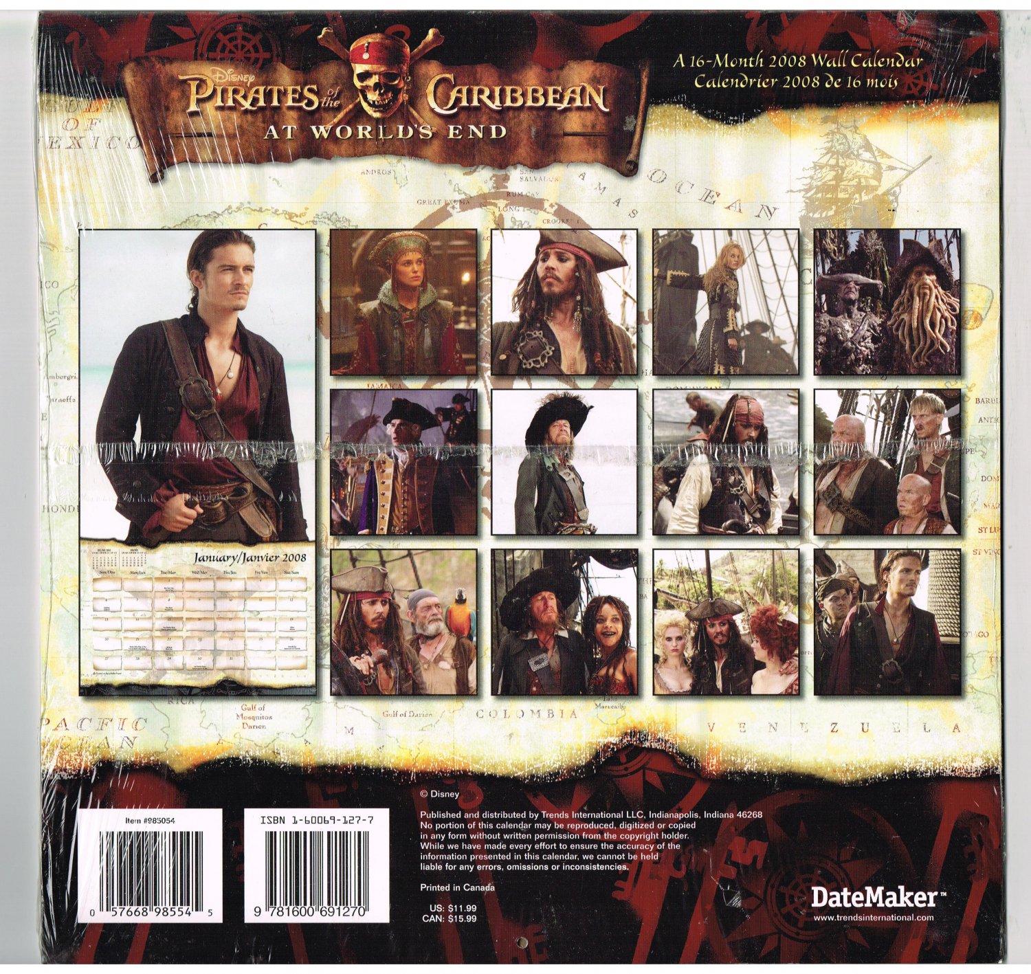 Pirates of the Caribbean At Worlds End - 2008 Calendar 16 Month BRAND ...